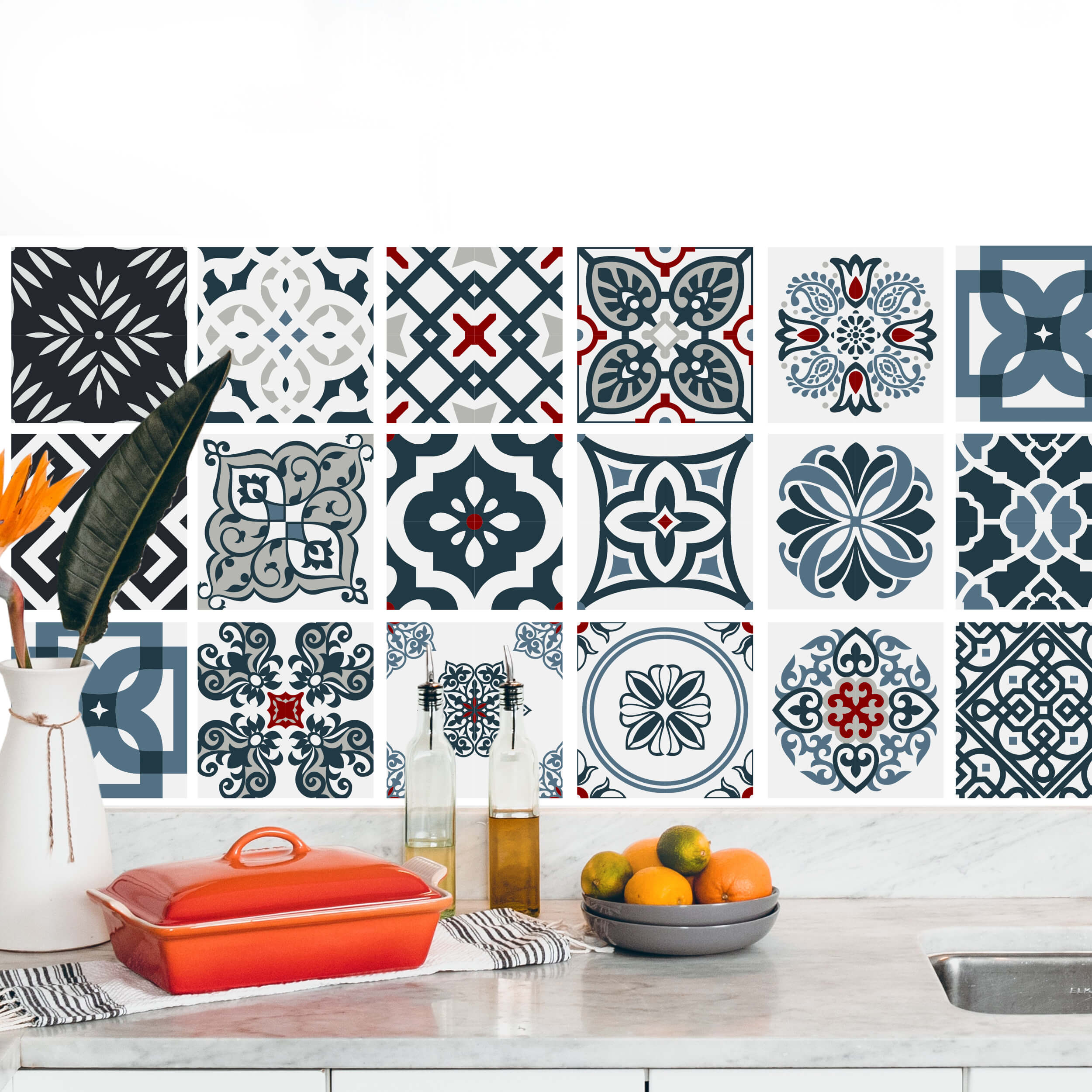 Stickers carrelage carreaux de ciment 10x10cm - Kit de 36 | Leroy Merlin