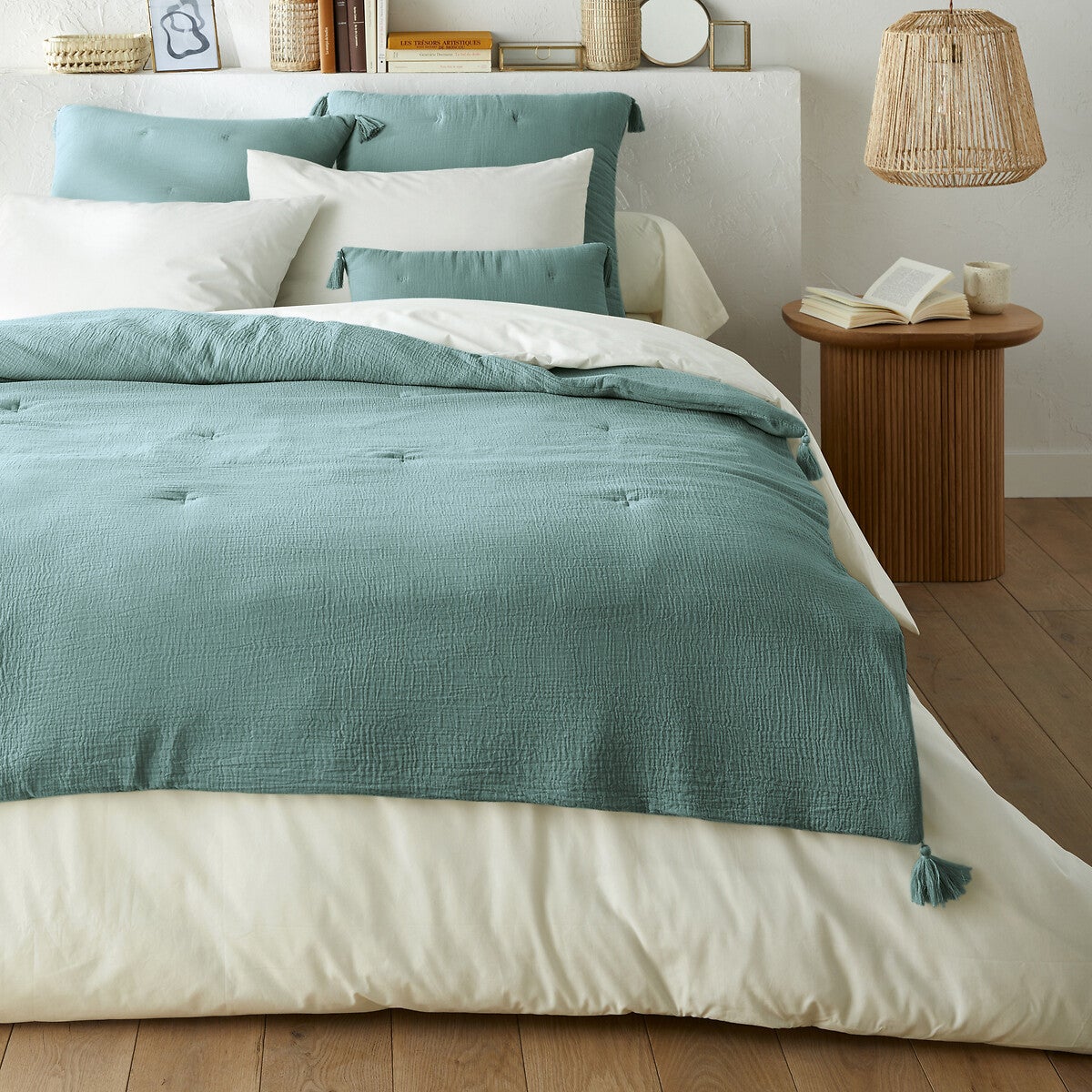 Edredon matelassé gaze de coton, Kumla - Vert eucalyptus - 150 x 150 cm ...