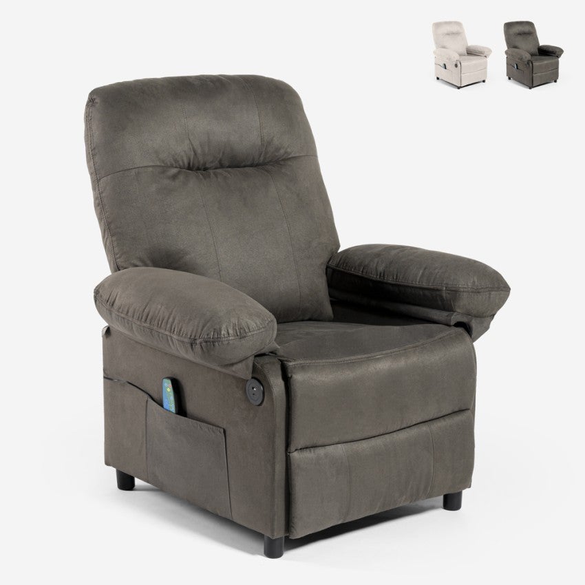 Sillón de relax reclinable con masaje, USB y reposapiés Noemi - Gris ...
