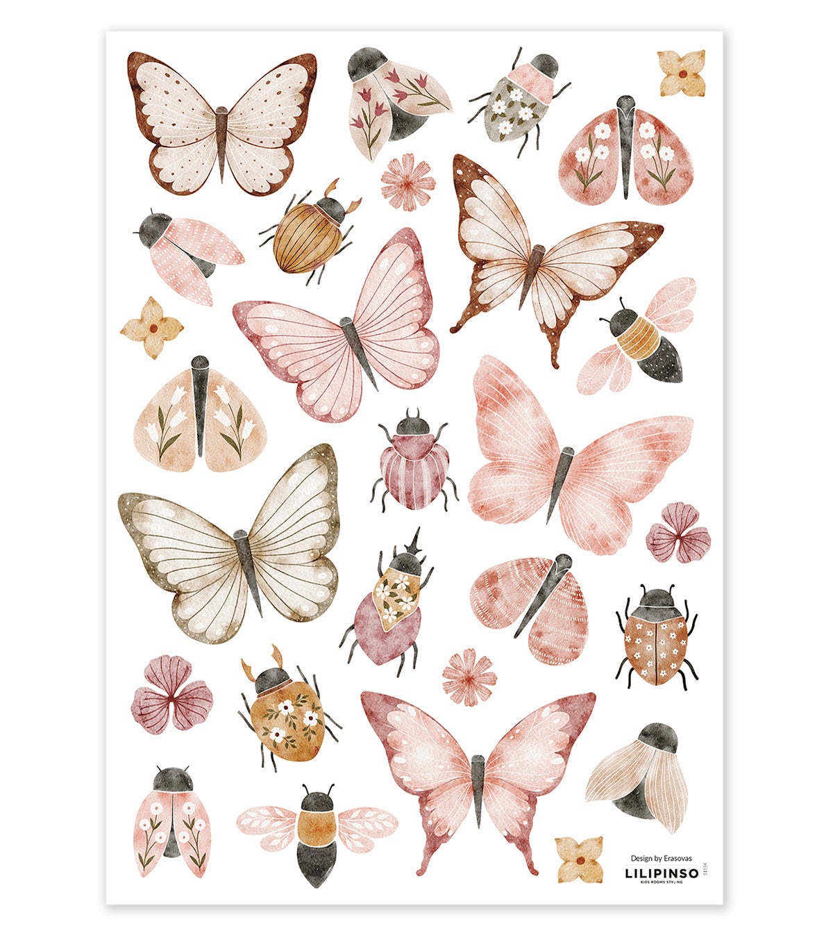 Stickers muraux papillons, coccinelle et fleurs 29,7x42 cm, Lilipinso ...