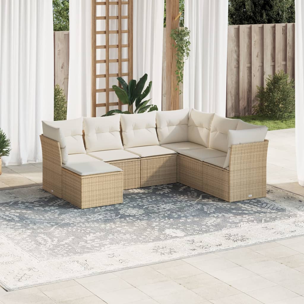 Salon de jardin avec coussins 7 pcs beige résine tressée vidaXL | Leroy ...