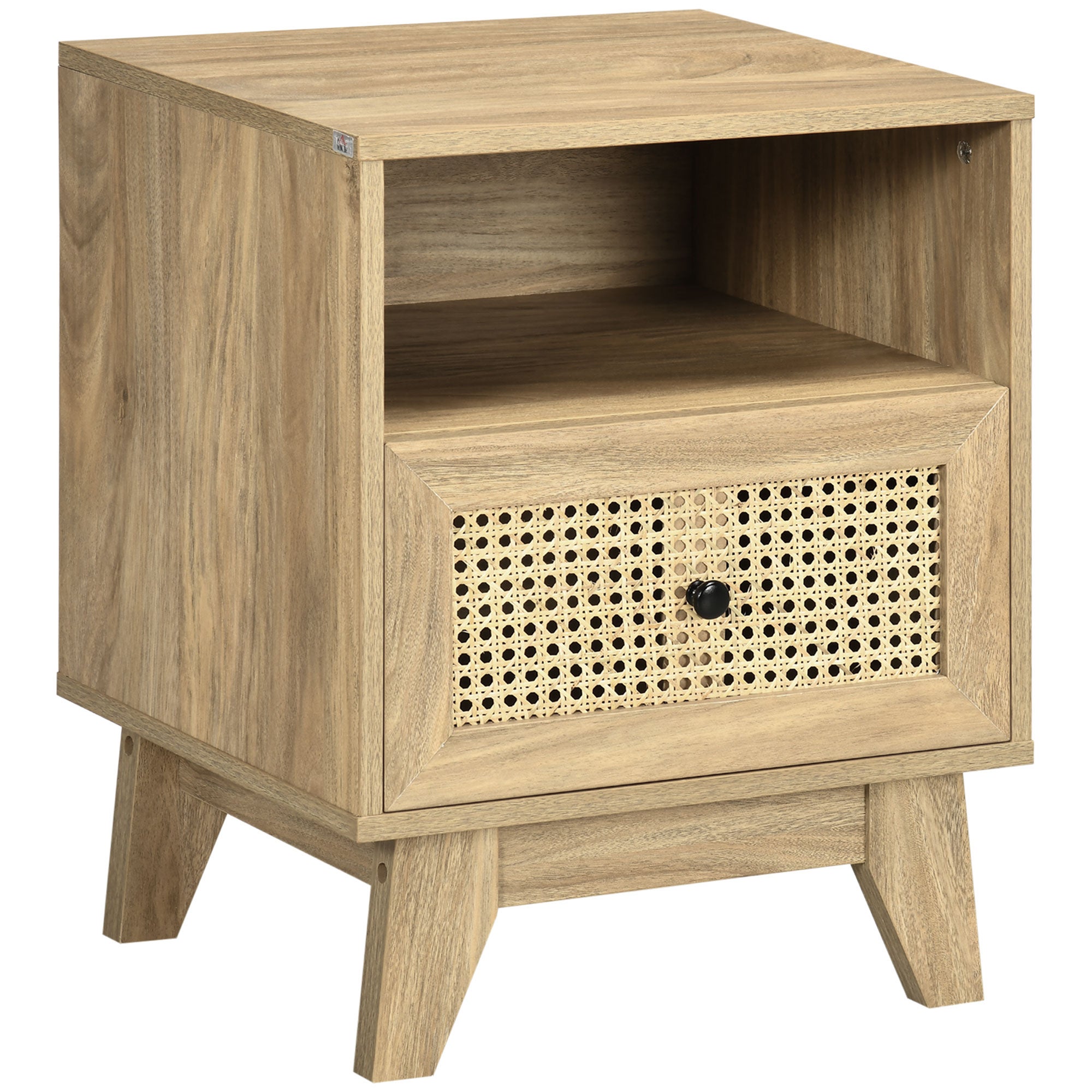 Mesita de noche con cajón, puerta de mimbre y nicho vintage, 45 x 39 x ...