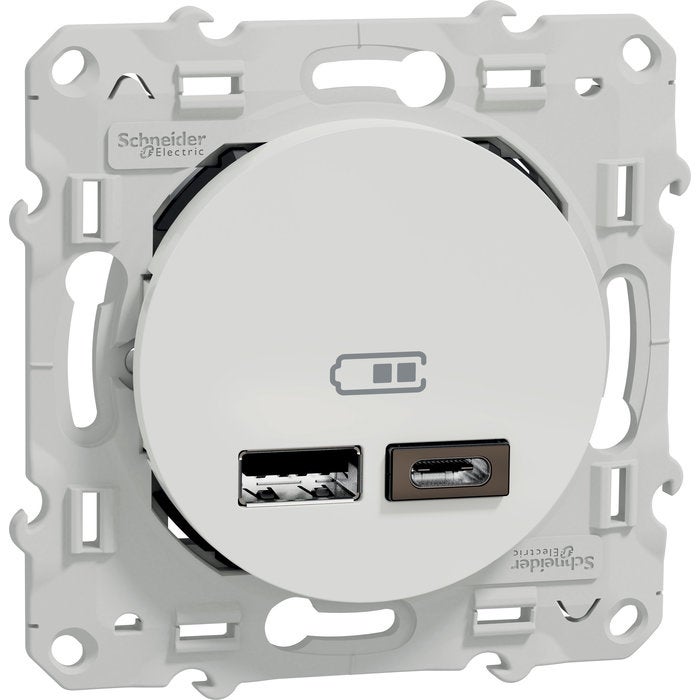 Prise USB double - Odace - Schneider Electric - Type A + C - 5 Vcc - 2 ...