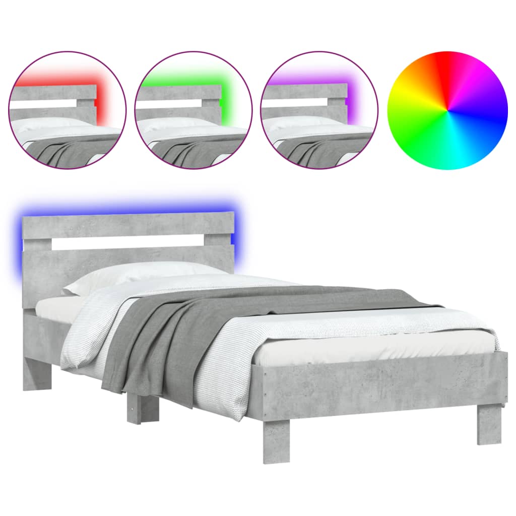 Letto singolo | Letto per adulti | Giroletto con Testiera e LED Grigio ...