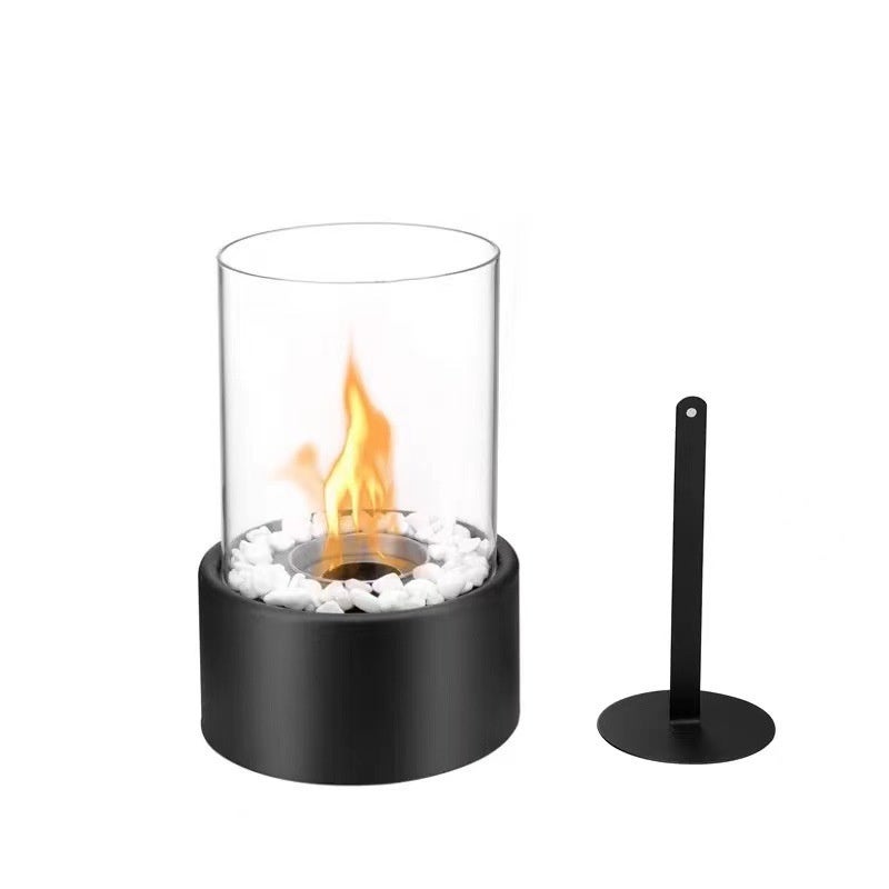 Cheminée de Table Bio éthanol avec Pad PU Pierres décoratives Noir ...