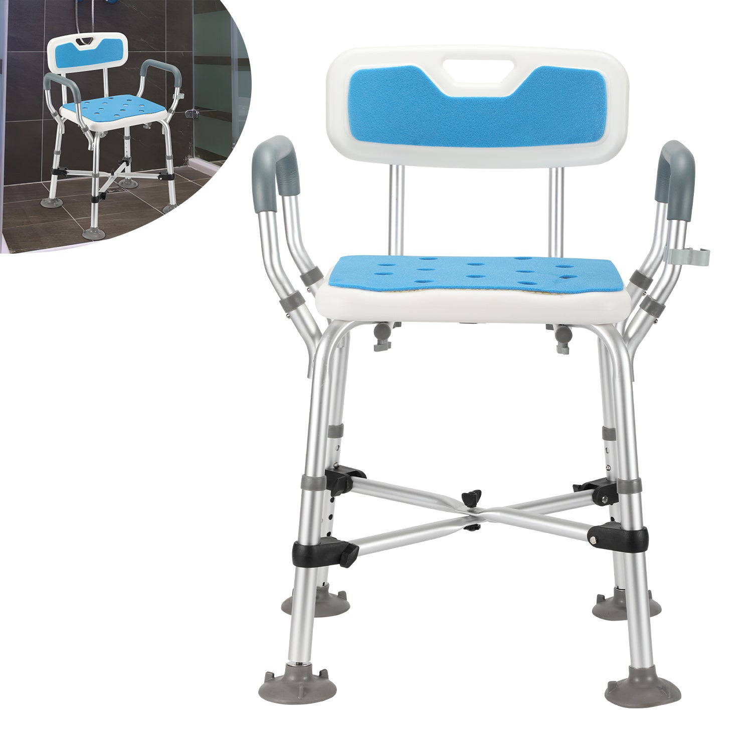 Asiento de ducha con respaldo y refuerzo en cruz, estabilidad y ...