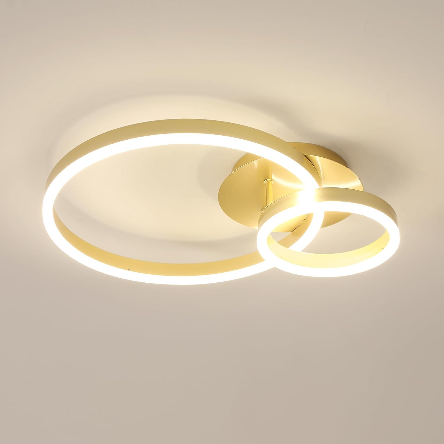 Lampe de plafond LED Haobosic Double Circle - Or - 50 x 40 cm - Lumière ...