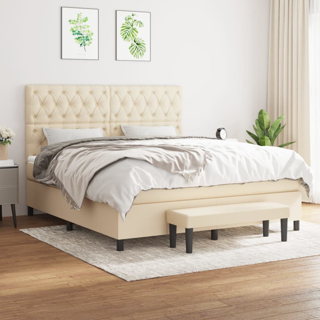 Cama box spring con colchón tela color crema 160x200 cm | Leroy Merlin