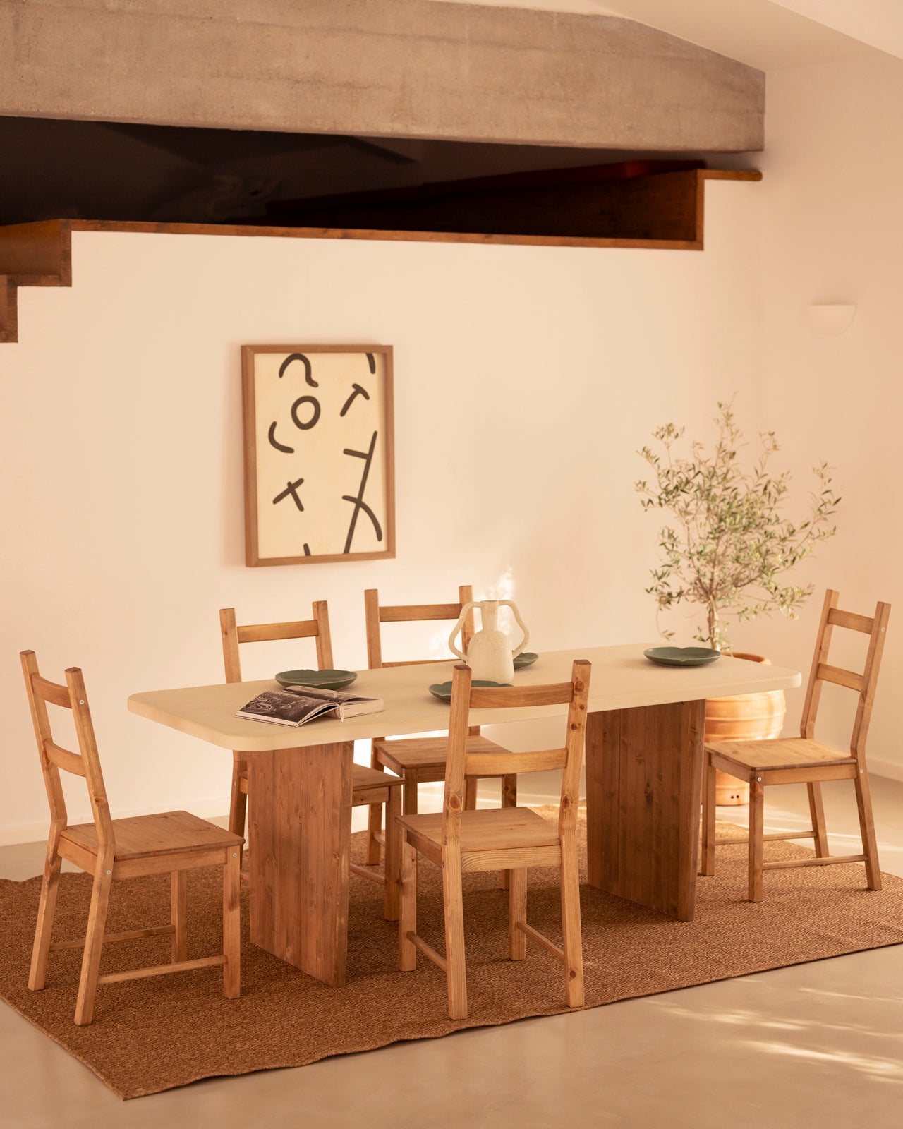 Mesa de comedor de madera de abeto maciza en microcemento rectangular ...
