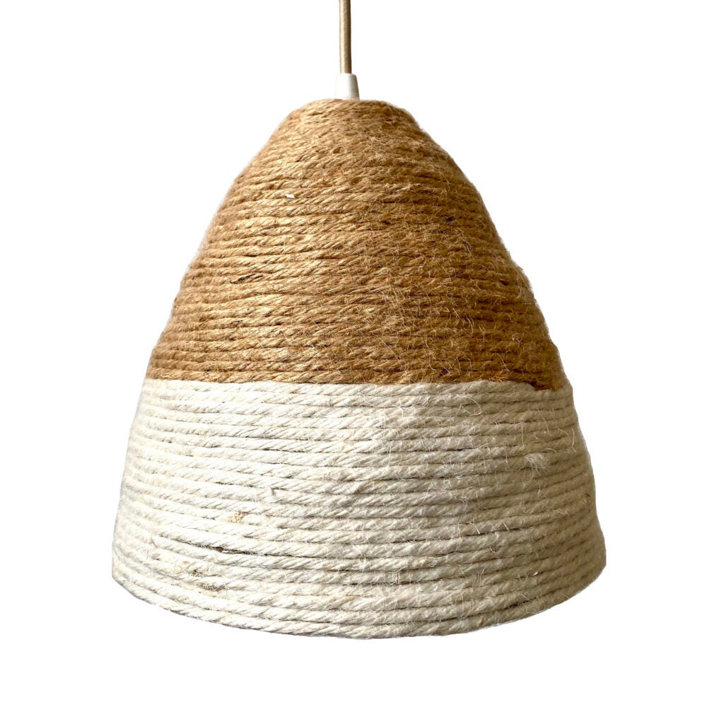 Suspension en jute et coton blanc. Style bohème naturel et rustique ...