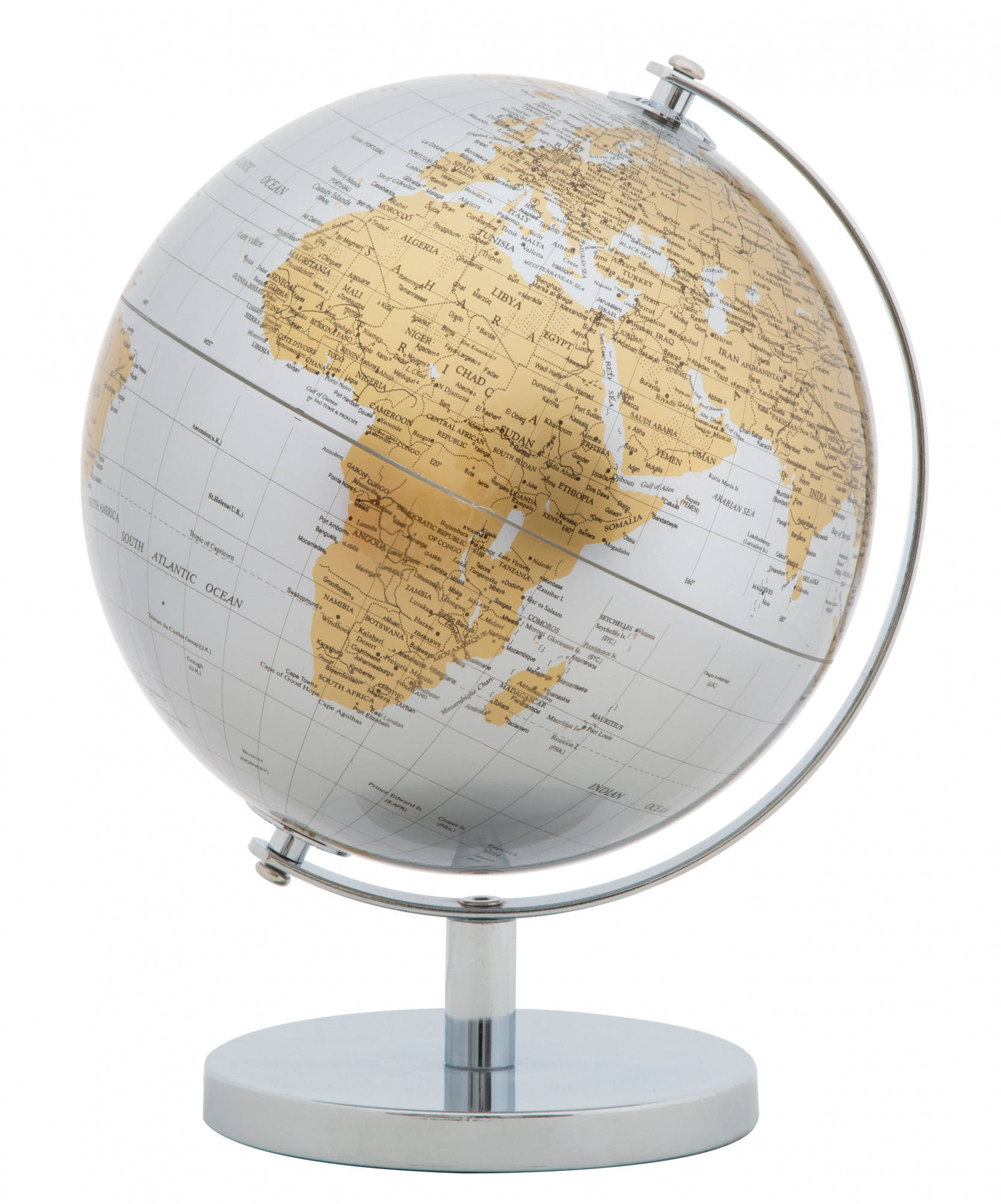 Globe décoratif, métal et plastique, couleur argent, dimensions : 20 x ...