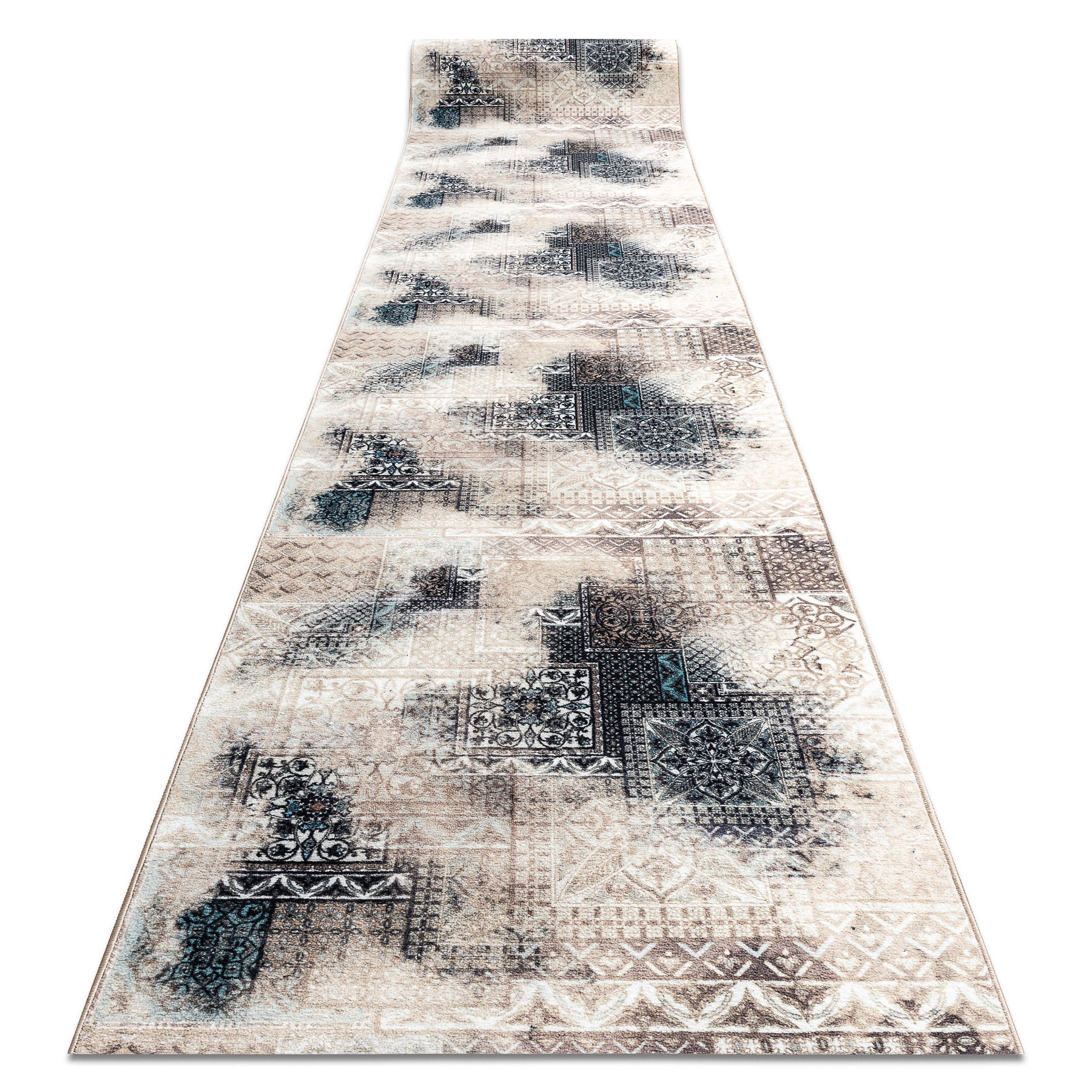 Alfombra de pasillo con refuerzo de goma PATCHWORK vintage, beige 100 ...