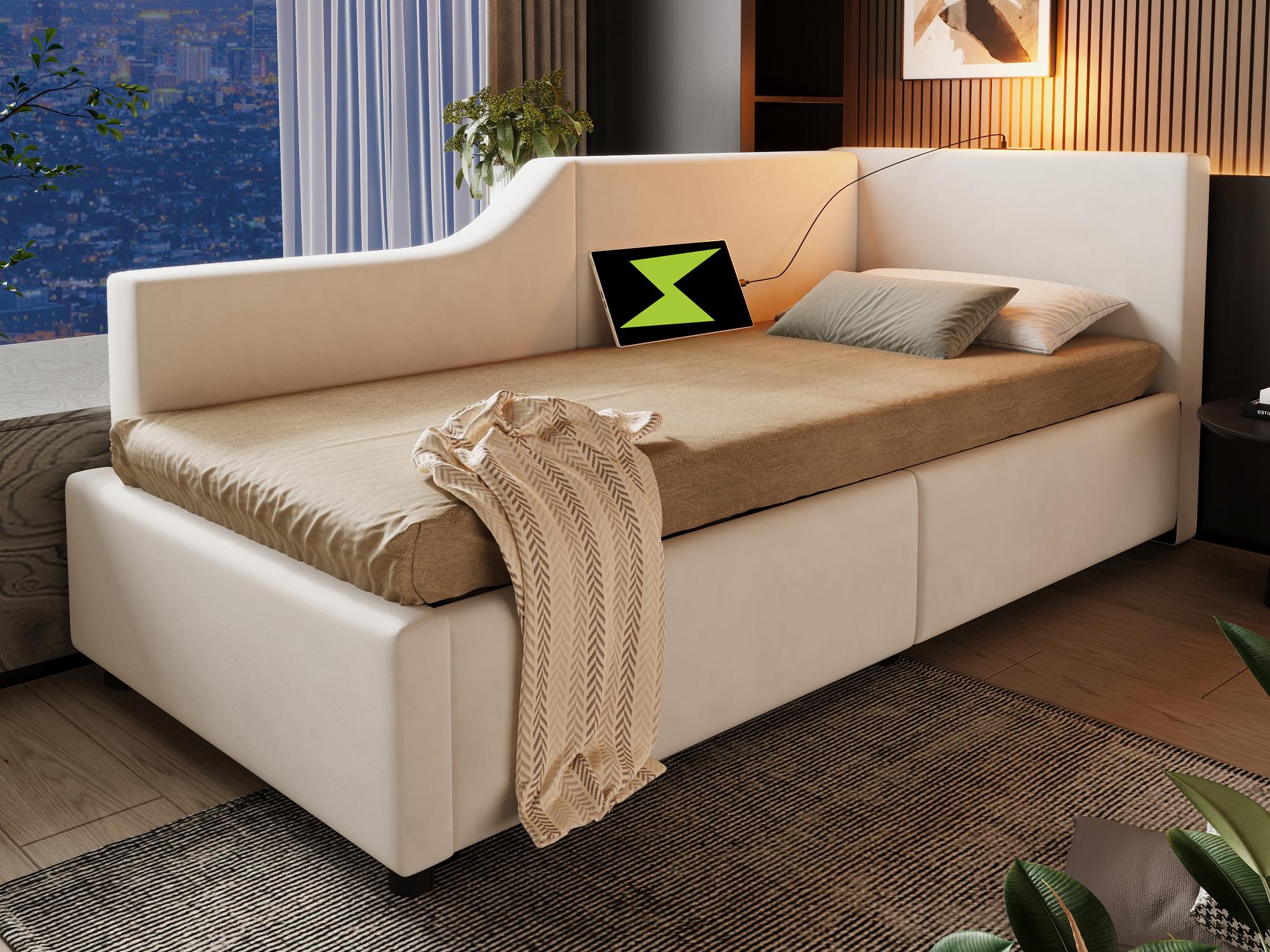 Lit coffre 90x200cm - Lit banquette en velours - avec liseuse et ports ...