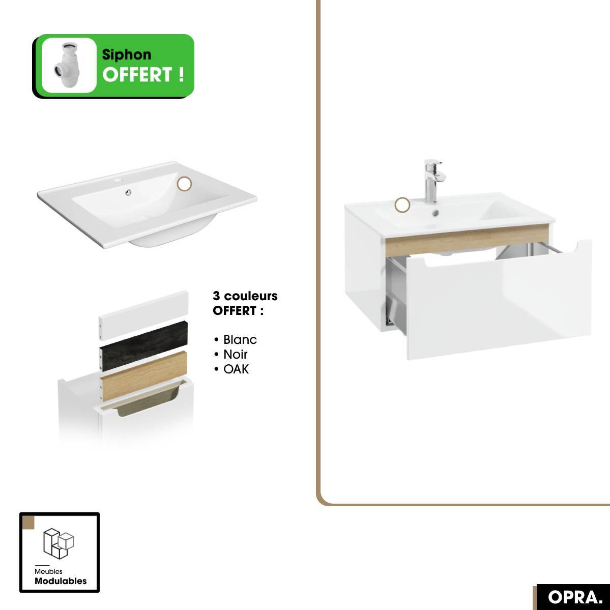 Ensemble meuble sous vasque avec vasque - Siphon OFFERT | PURE | Blanc ...