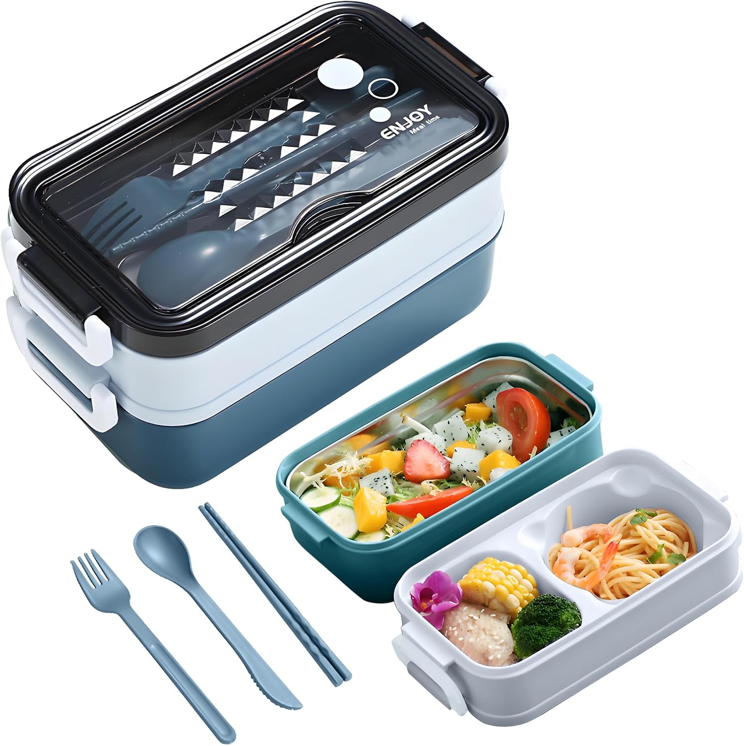Boîte à lunch avec 3 compartiments 1400 ml, porte-déjeuner, bento box ...