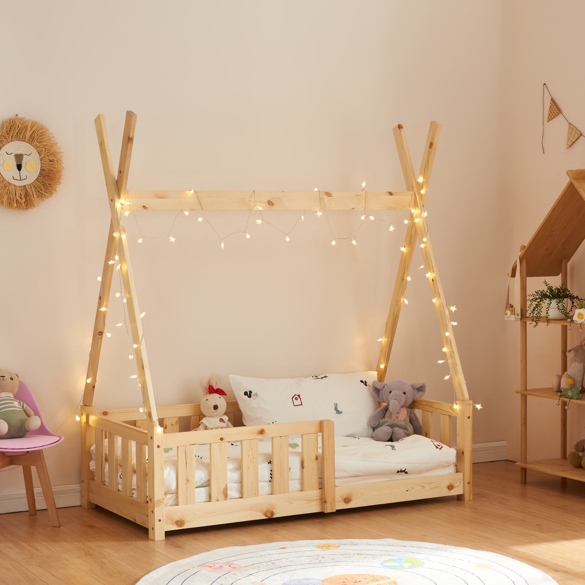 Lit Tipi pour Enfants Helsingborg avec Grille de Sécurité Pin 140 x 70 ...