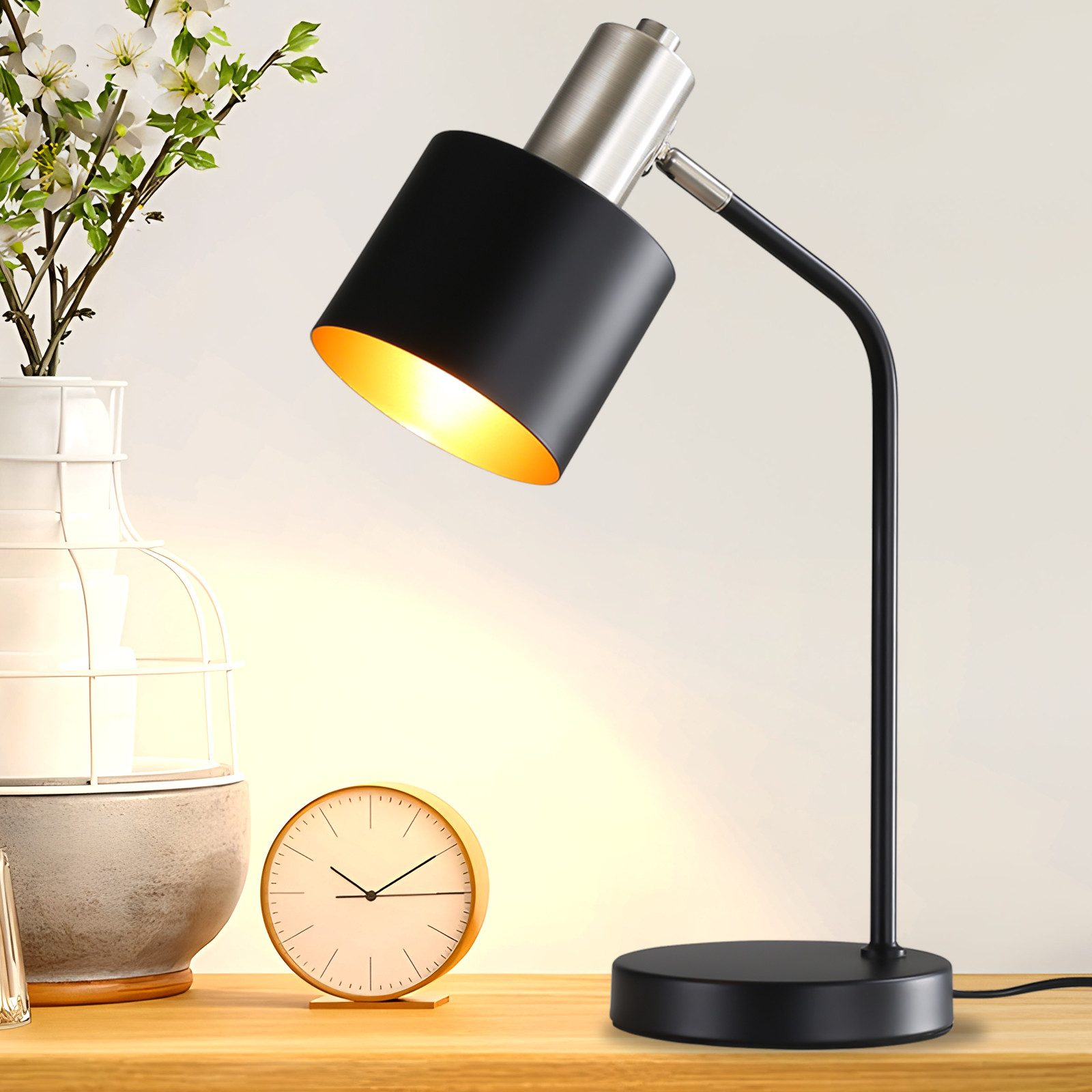 ZMH Lampe de table Salon Vintage Noir Or Lampe de chevet Câble E27 ...