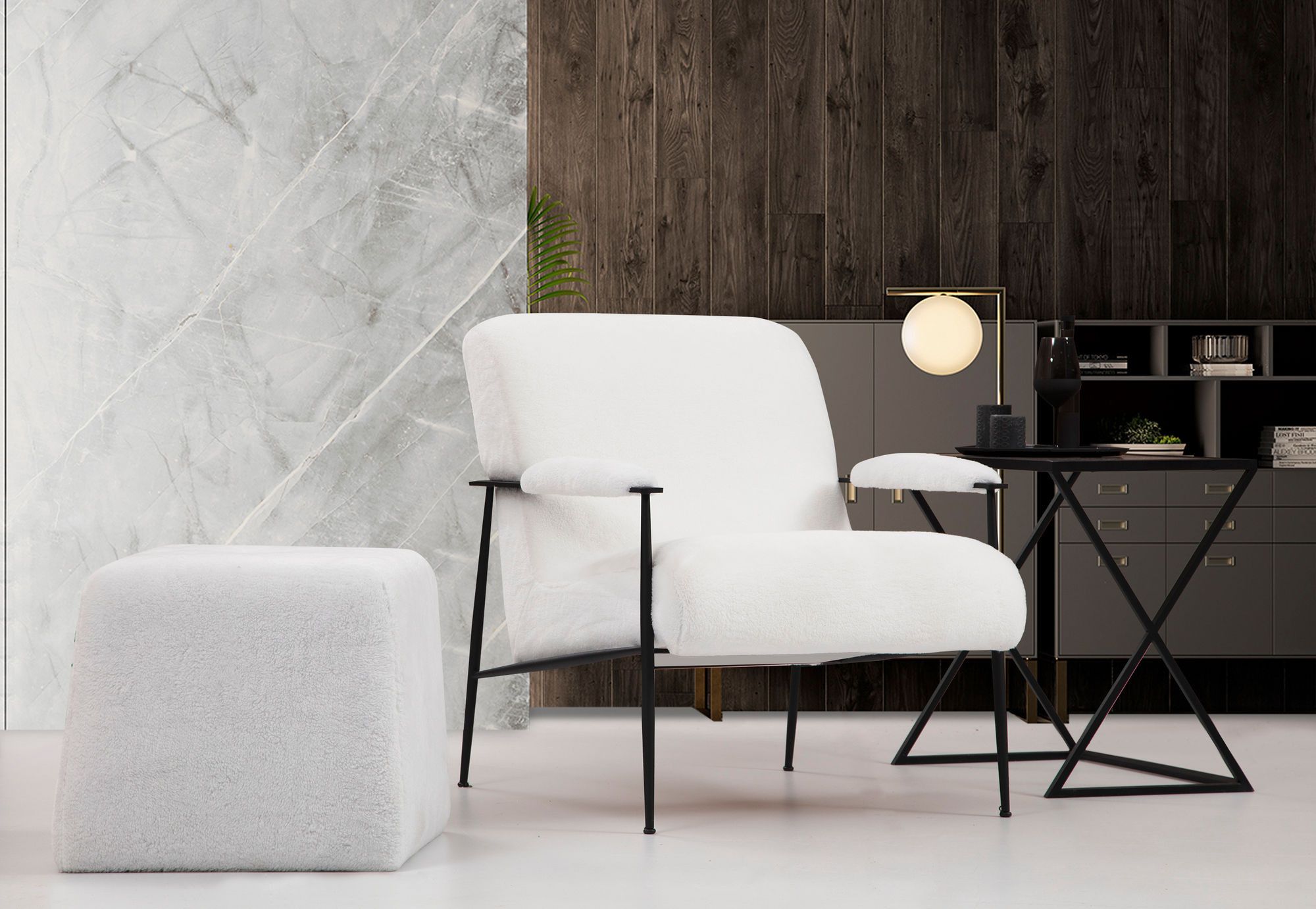 Sillón elegante, blanco, 75x80x85 cm | Estructura de madera de haya y aglomerado, 100% poliéster ...