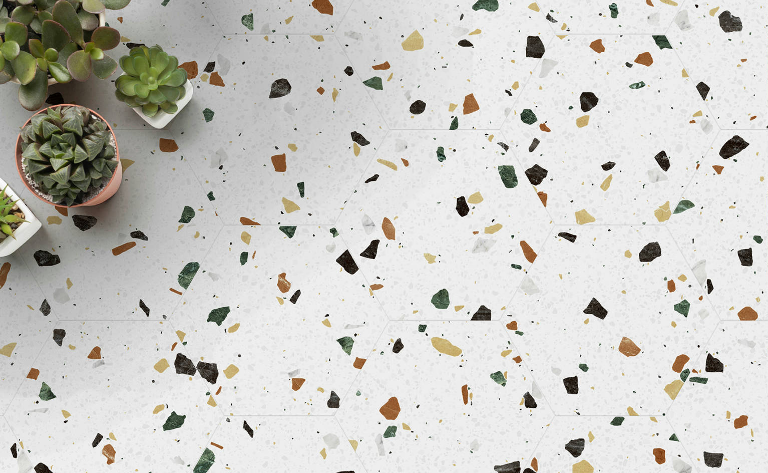 Carrelage sol/mur hexagonal terrazzo Tritato Blanc 23x27 | Leroy Merlin