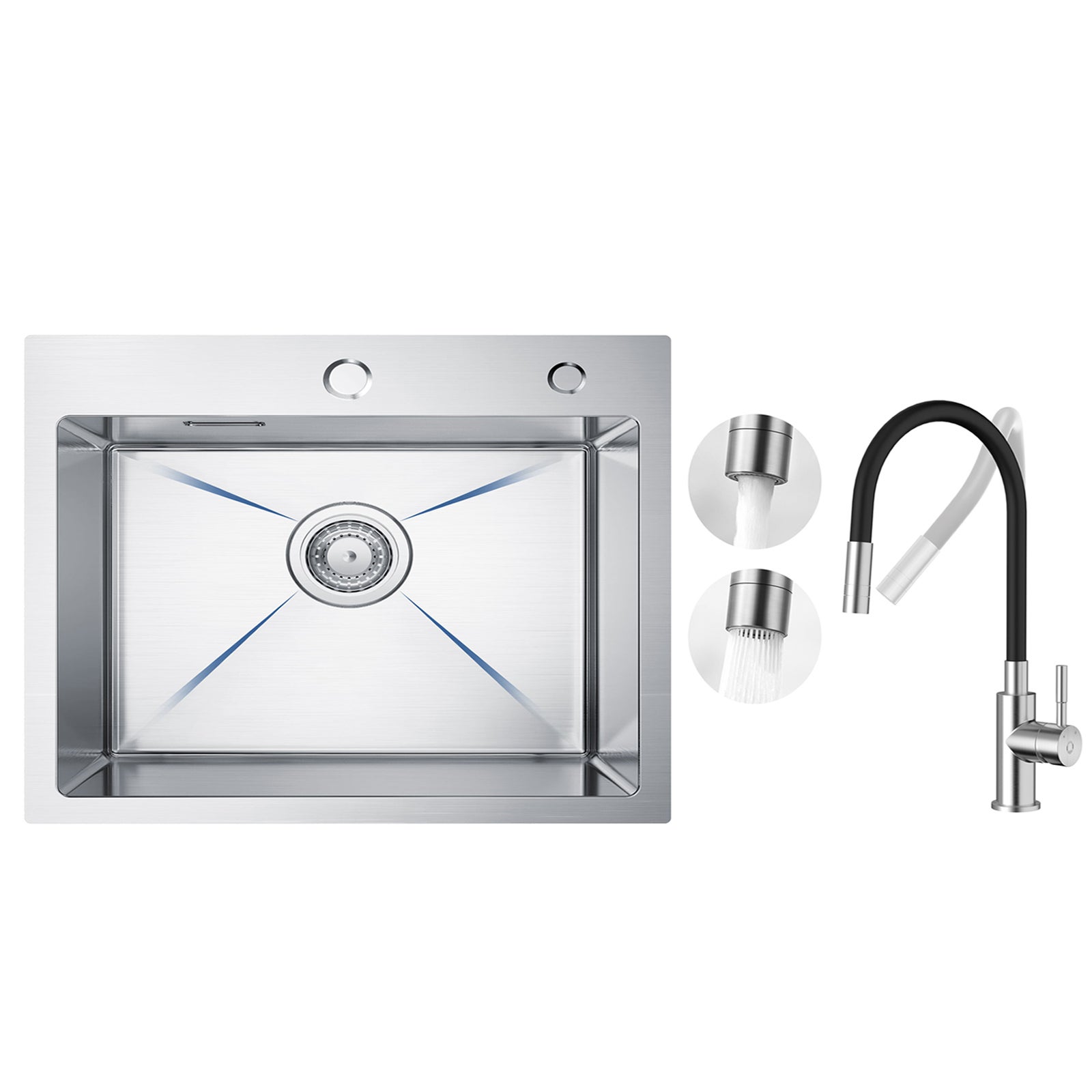 Évier Inox Évier Cuisine 1 Bac 50 × 45 cm Évier de Cuisine Brossé ...
