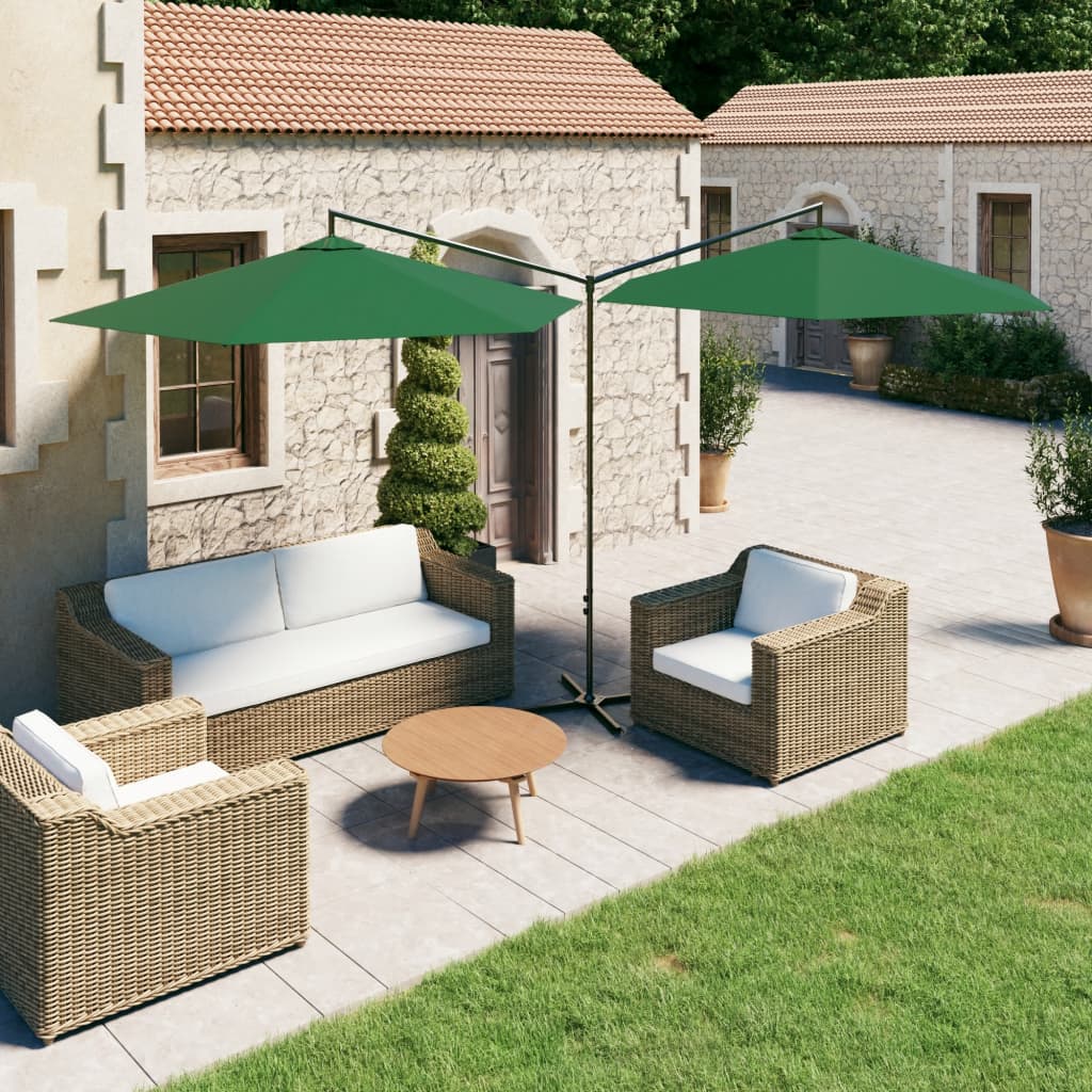Parasol double avec mât, Parasol de jardin, parasol deporté en acier ...