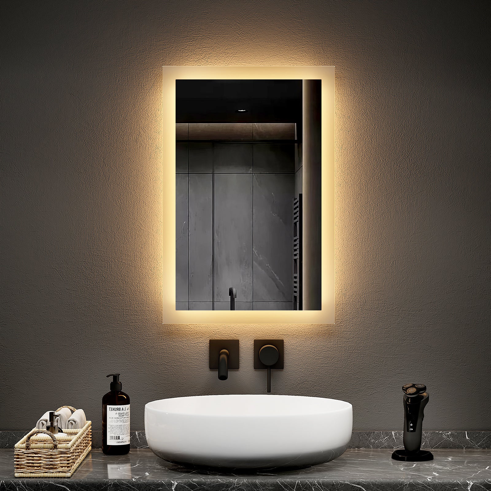EMKE Miroir de Salle de Bain LED 60x40cm Mirroir de Salle de Bain avec ...