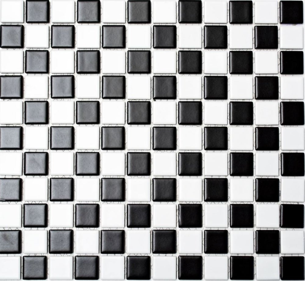Azulejo cerámico negro blanco mate a cuadros mosaico cerámico 18-0305 ...