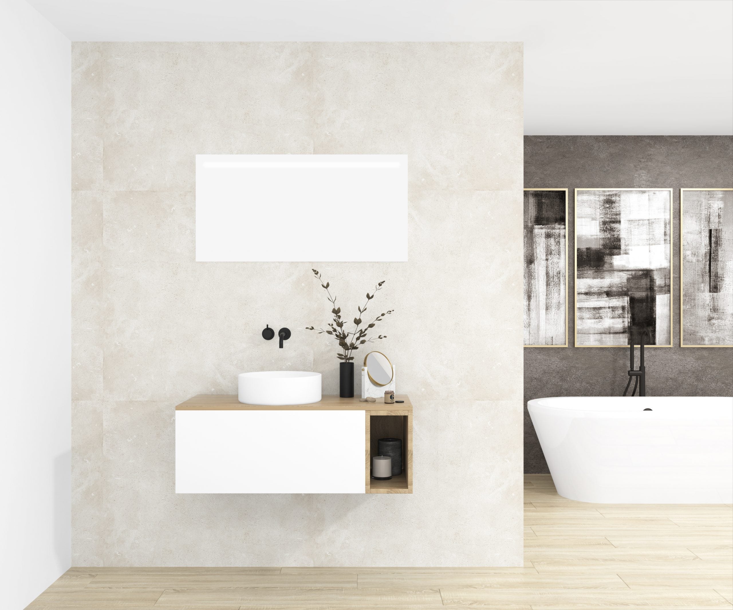 Pack mueble de baño Mapau OBIOU roble bardolino 100 cm + lavabo ...