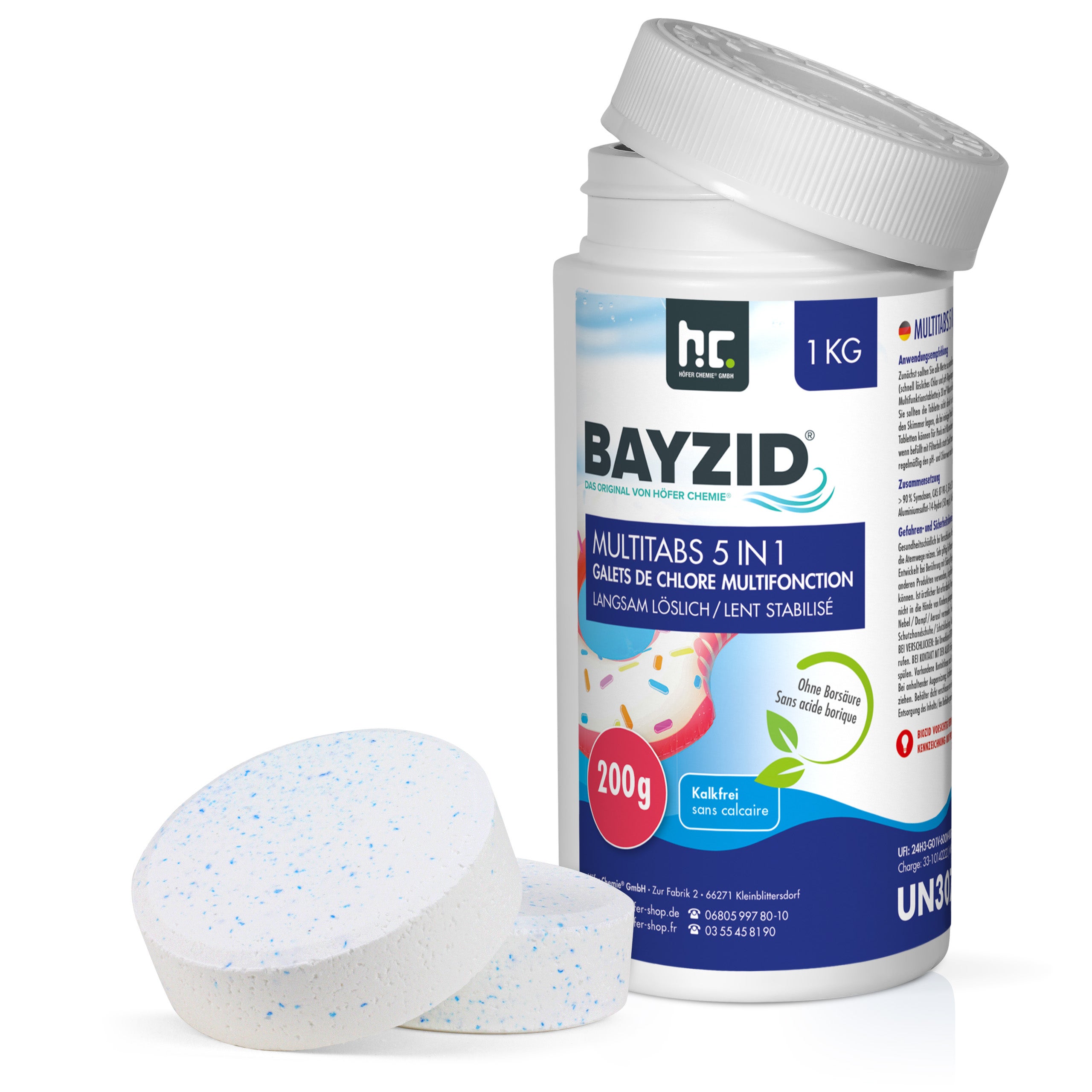1 x Pastilles de chlore multifonction 200g 5 en 1 Bayzid® en pot de 1 ...