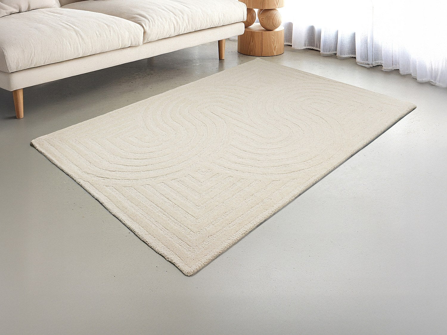 Tapis 100% laine tufté main - 160 x 230 cm - Blanc cassé - 2000 g/m² ...