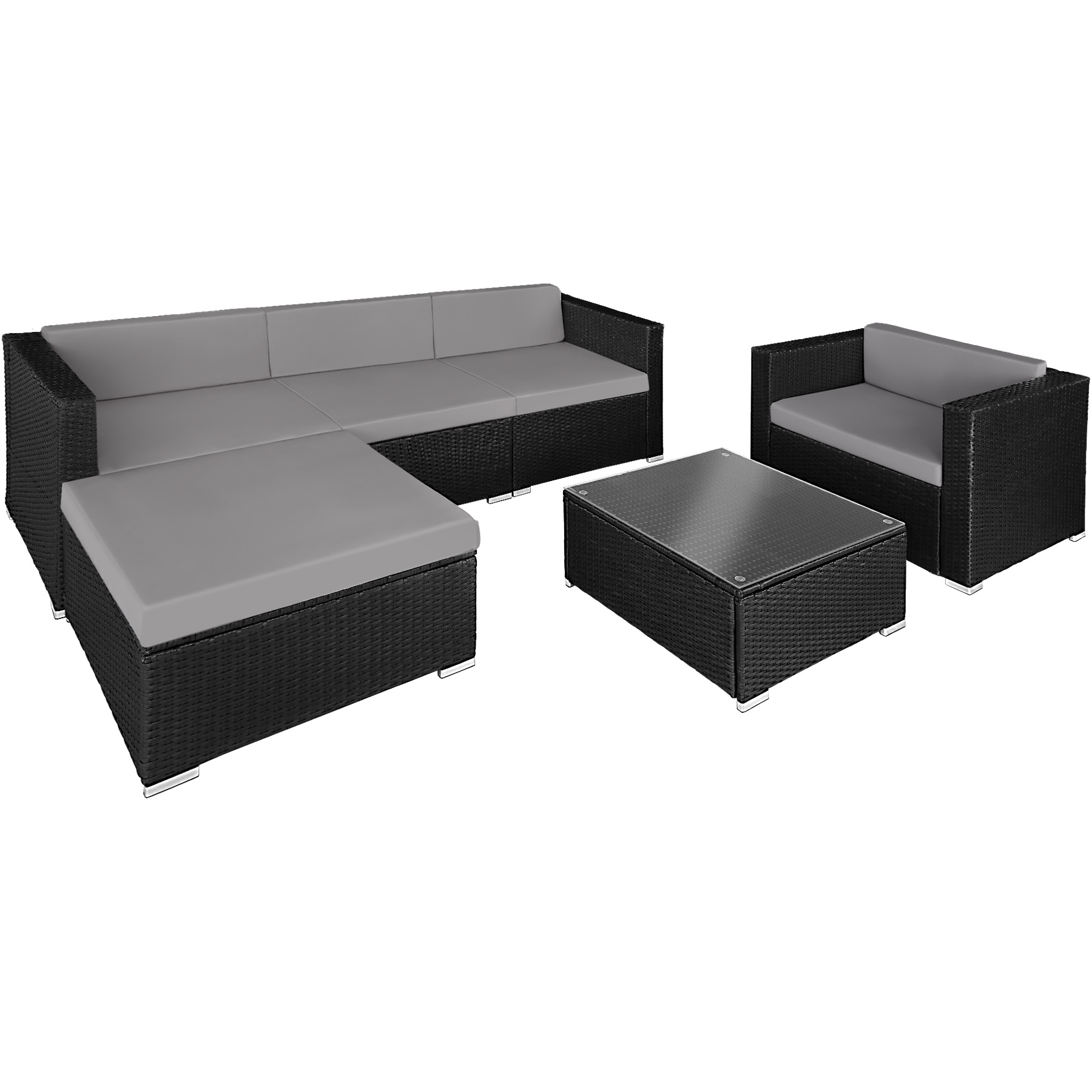 Tectake Salon bas de jardin MILAN 5 places - noir/gris | Leroy Merlin