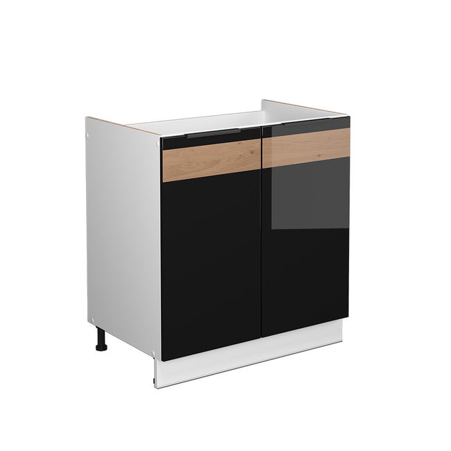 Vicco Meuble Bas Sous évier Fame Line Chêne Noir Brillantblanc 80 Cm