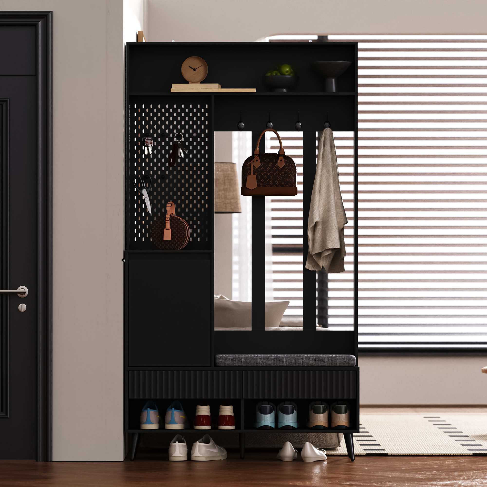 Set completo ingresso nero 100 cm – 4 ganci, 2 cassetti, 1 porta ...