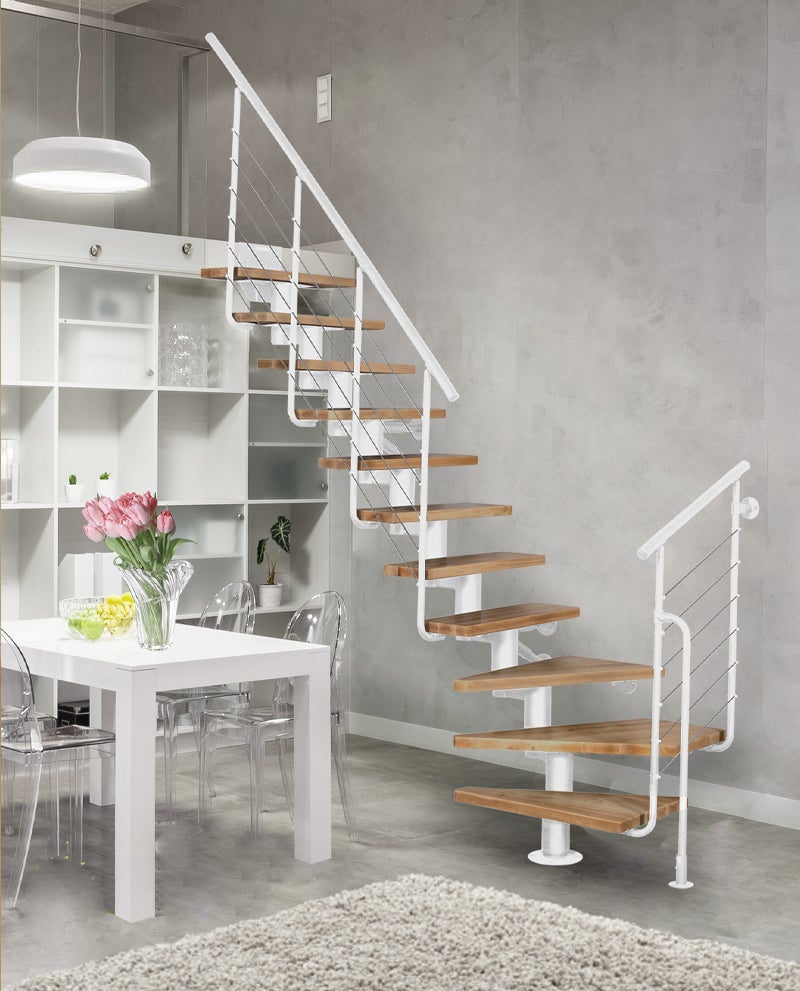 ESCALERA ATRIUM DIXI PLUS RAL 9003 11 EL., ROBLE NATURAL | Leroy Merlin