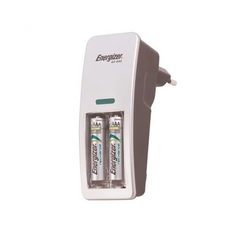 CARICA BATTERIE MINI RECHARGE ENERGIZER + 2 BATTERIE STILO AA Ni-MH ...