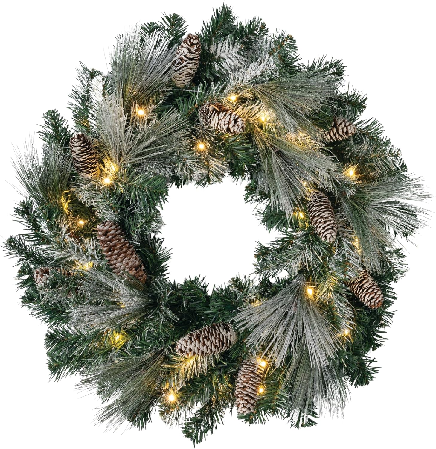 Couronne de Noël de 45 cm, couronne de porte floquée avec lumières ...