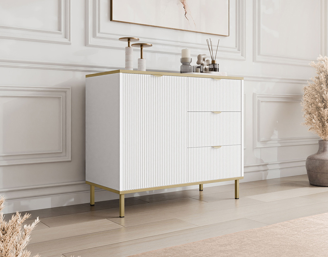 Buffet bas contemporain 91*42*78 cm blanc / doré - HOPE - Best Mobilier ...