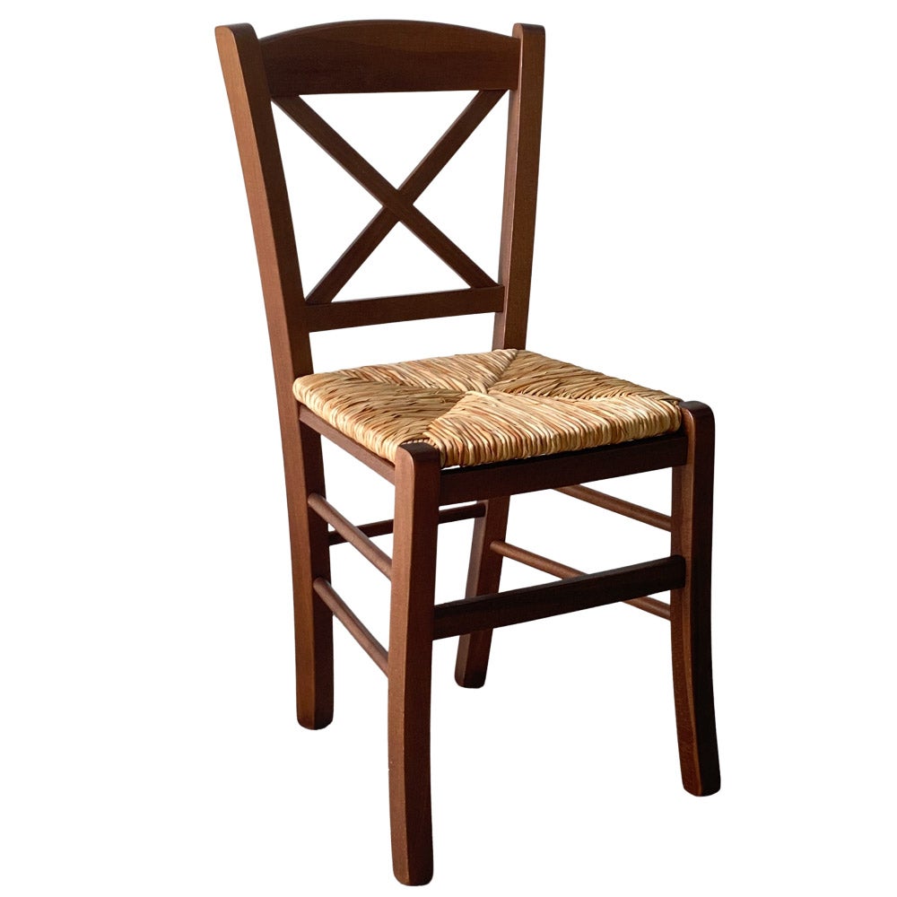 Chaise rustique en bois de noyer foncé avec assise en paille de riz ...