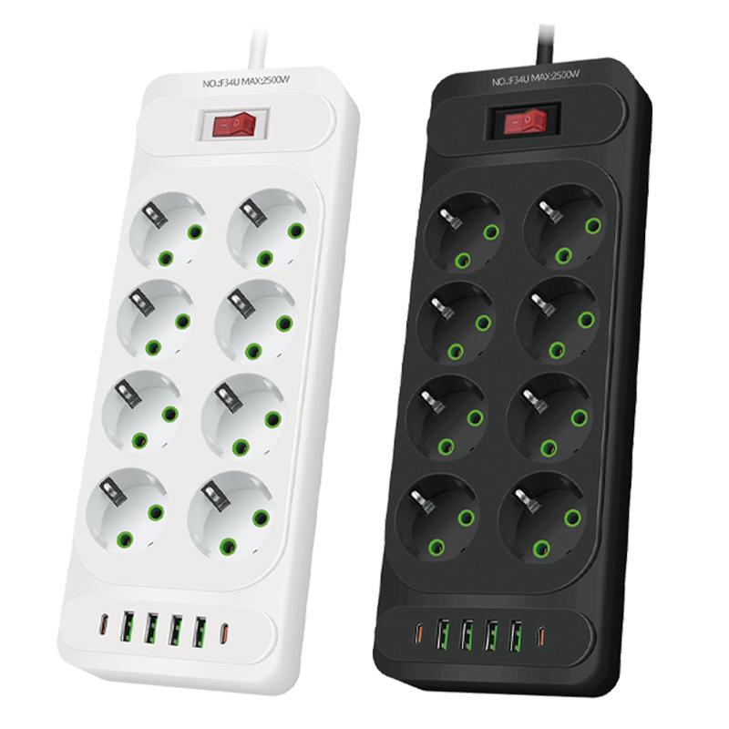 Regleta USB con protección contra sobretensiones, 8 enchufes, 4 puertos ...