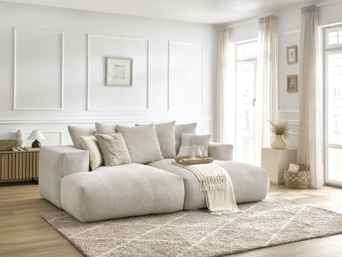 BOBOCHIC Canapé droit fixe 4 places VOLTAIRE assise profonde Beige ...