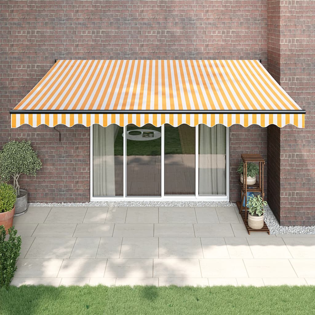Toldo retráctil aluminio y tela amarillo y blanco 4x3 m | Leroy Merlin