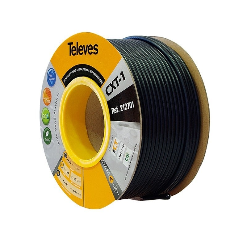 Cable coaxial CXT1 1/4,7/6,7mm PVC negro - TELEVES | Leroy Merlin