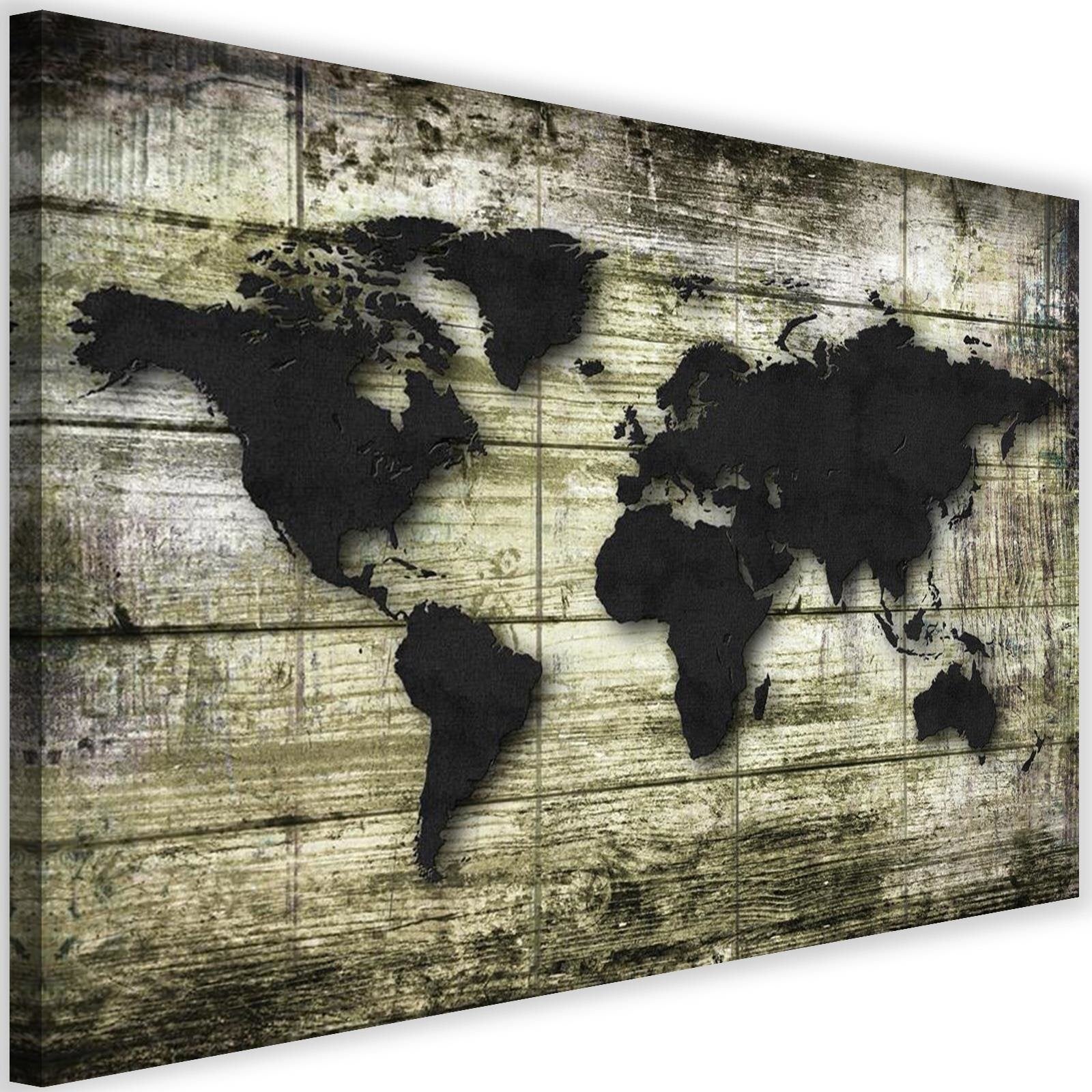 Tableau carte du monde noir sur les planches - 60 x 40 cm | Leroy Merlin