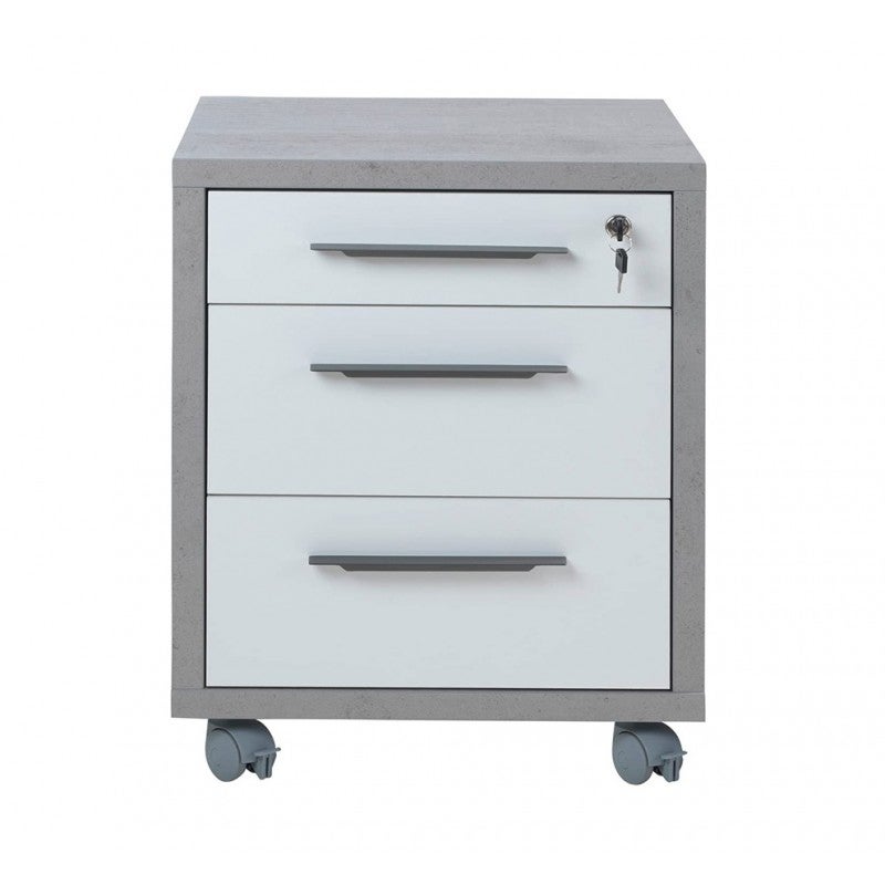 Caisson rangement à roulettes 3 tiroirs décor gris béton blanc - NET ...