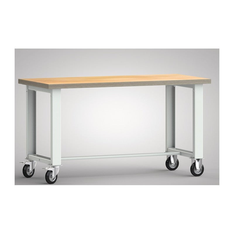 Établi l.1500xP700xH840 mm hêtre Multiplex gris clair, RAL 7035 roul ...