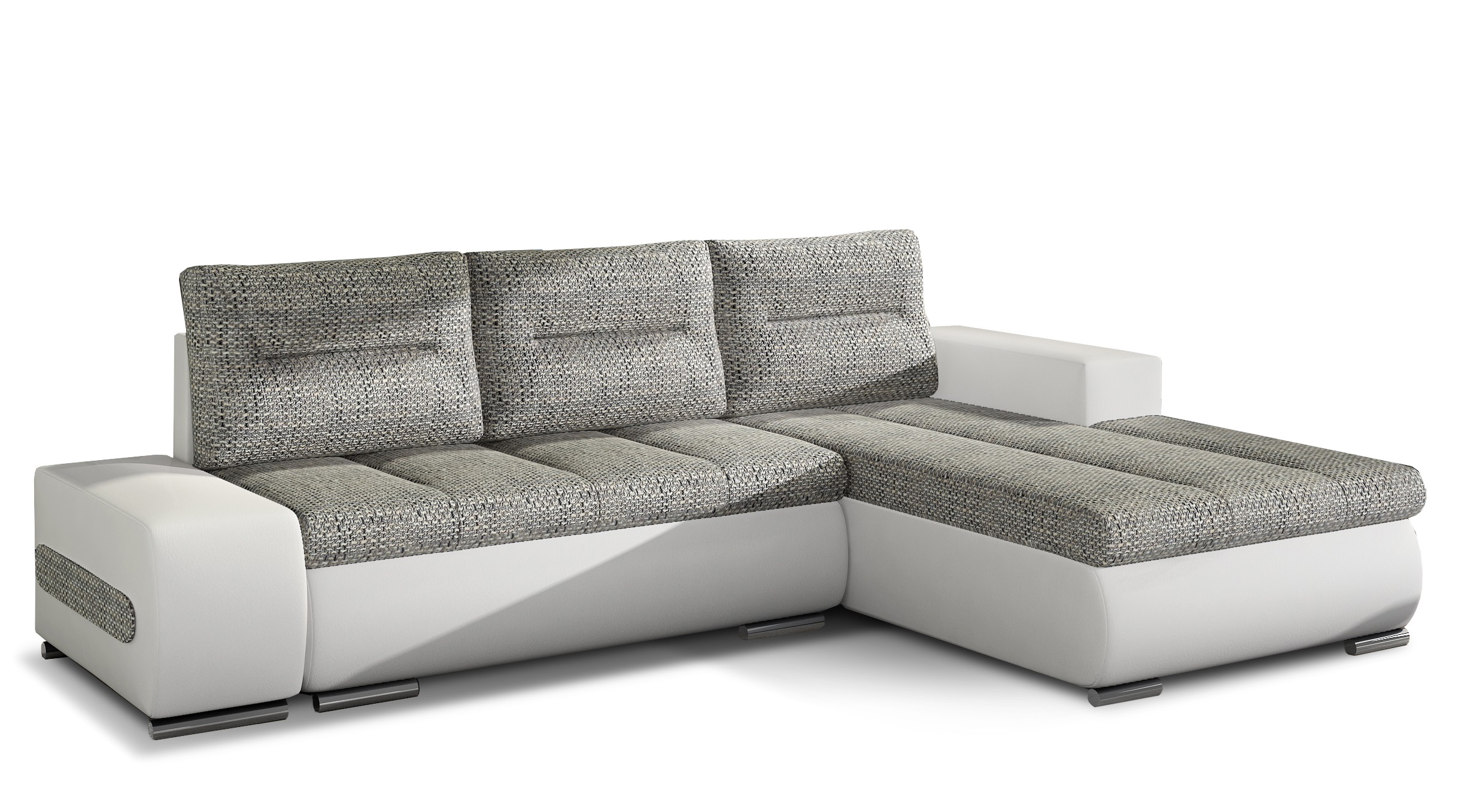 Canapé convertible angle droit tissu gris clair chiné et simili blanc Waker 275cm | Leroy Merlin