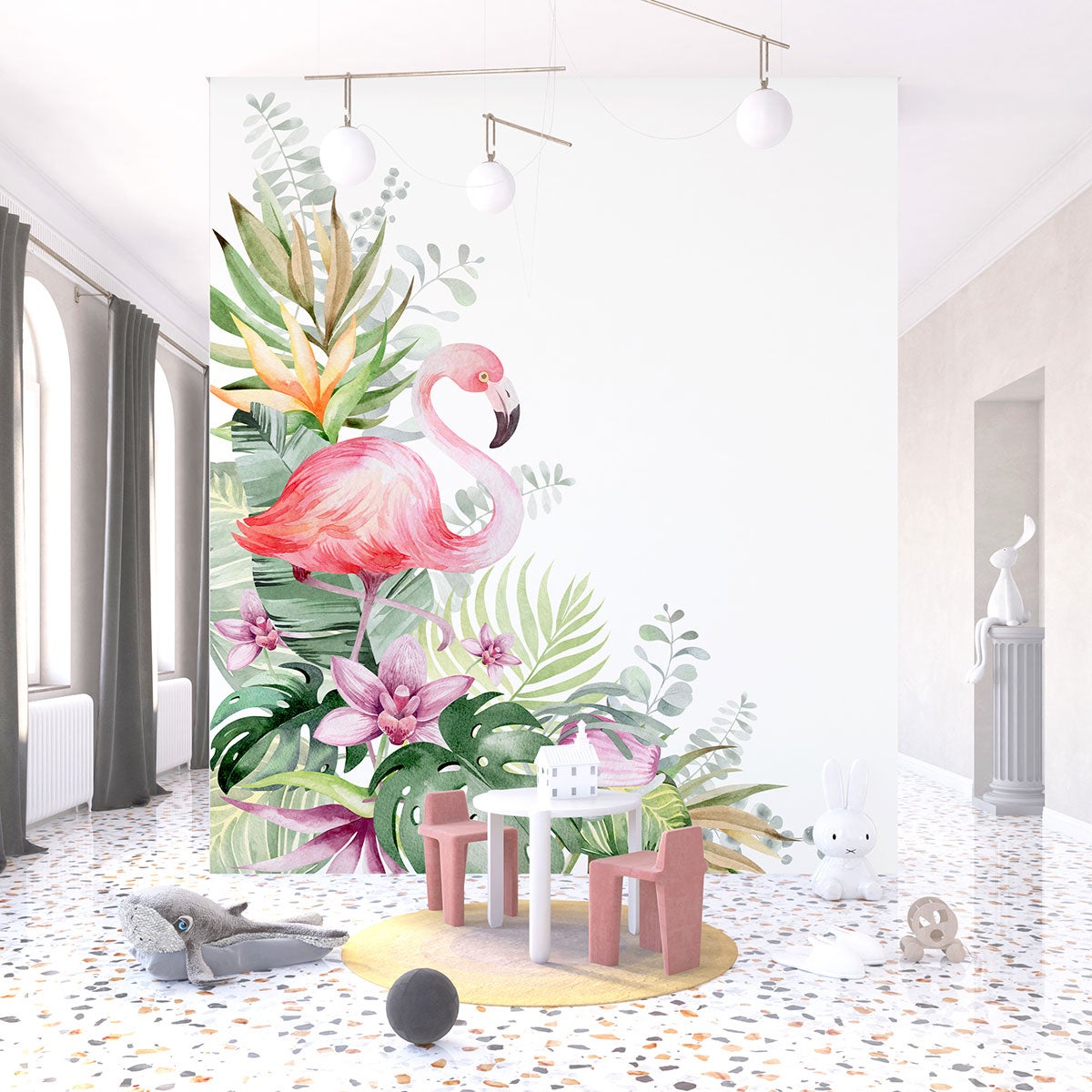 Papier peint panoramique Enfants - Flamant rose - Largeur 265 cm x ...