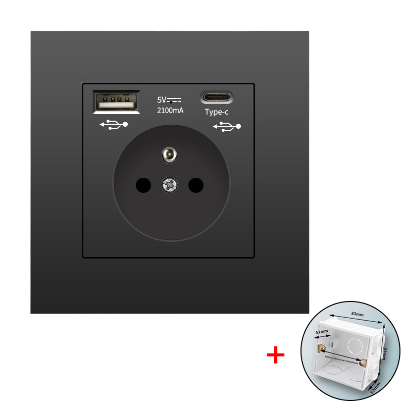 Prise murale avec USB et Type-C, 5 V - 2,1 A, prise USB intégrée ...