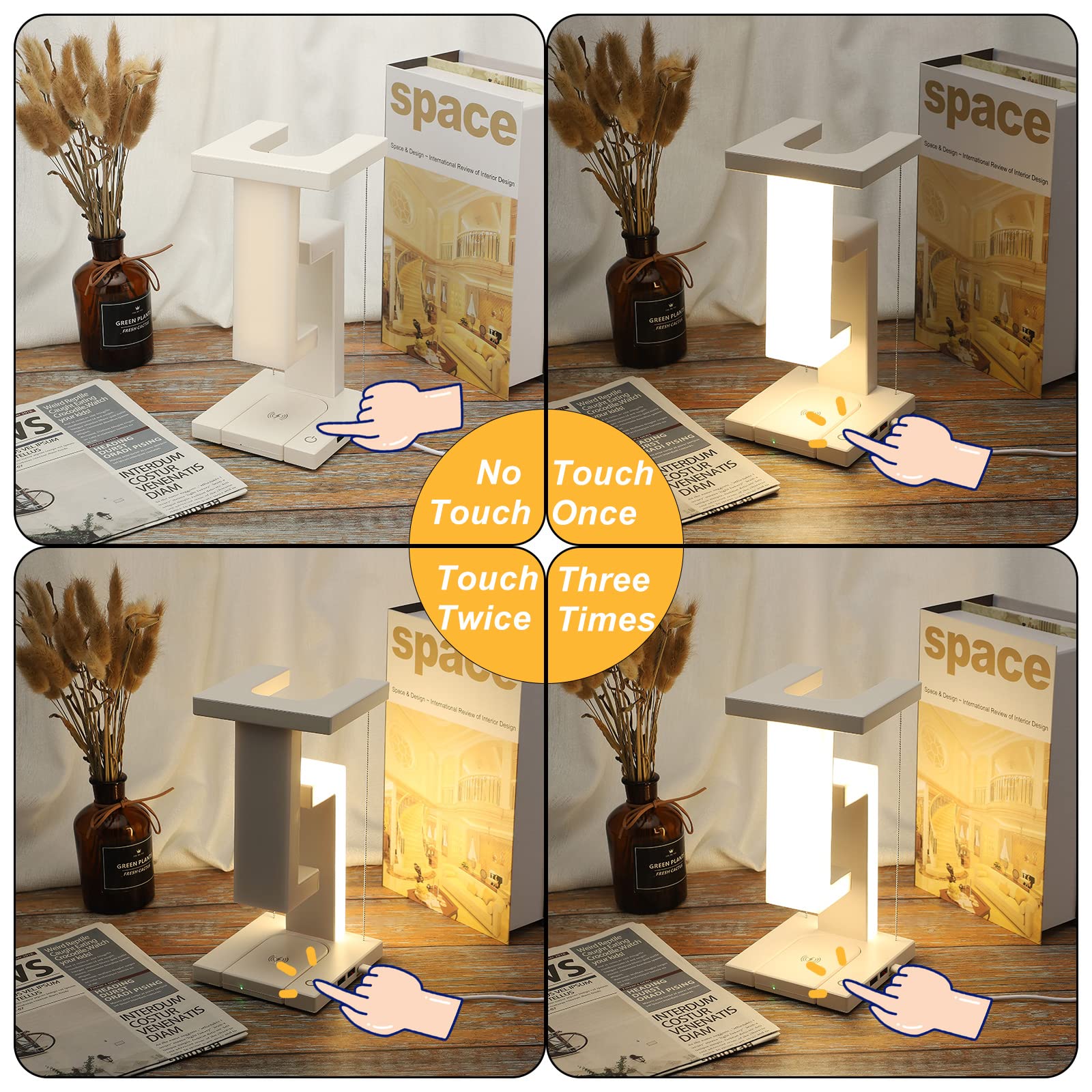 Lámpara de Mesita con Carga Inalámbrica,3 en 1 Táctil para Dormitorio ...