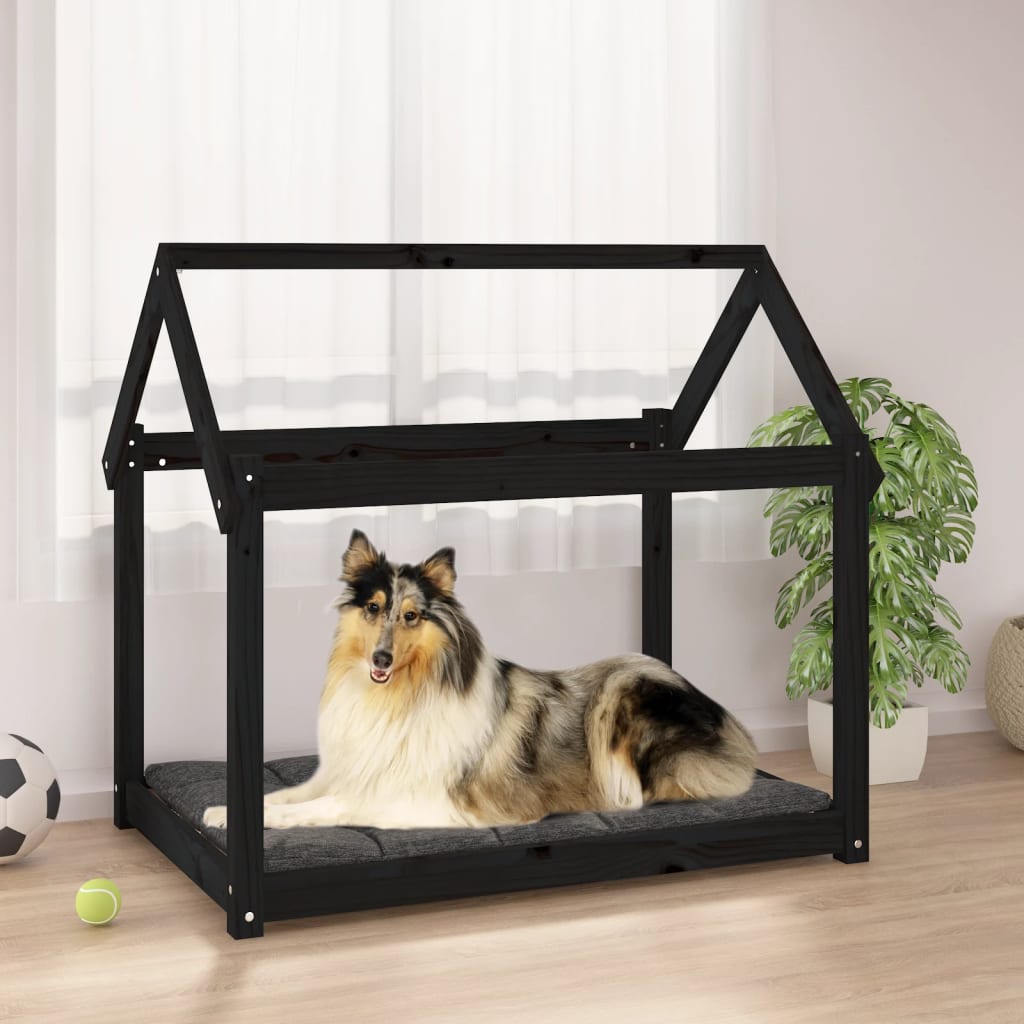 Lit pour chien | Lit pour animal Noir 101x70x90 cm Bois de pin solide ...